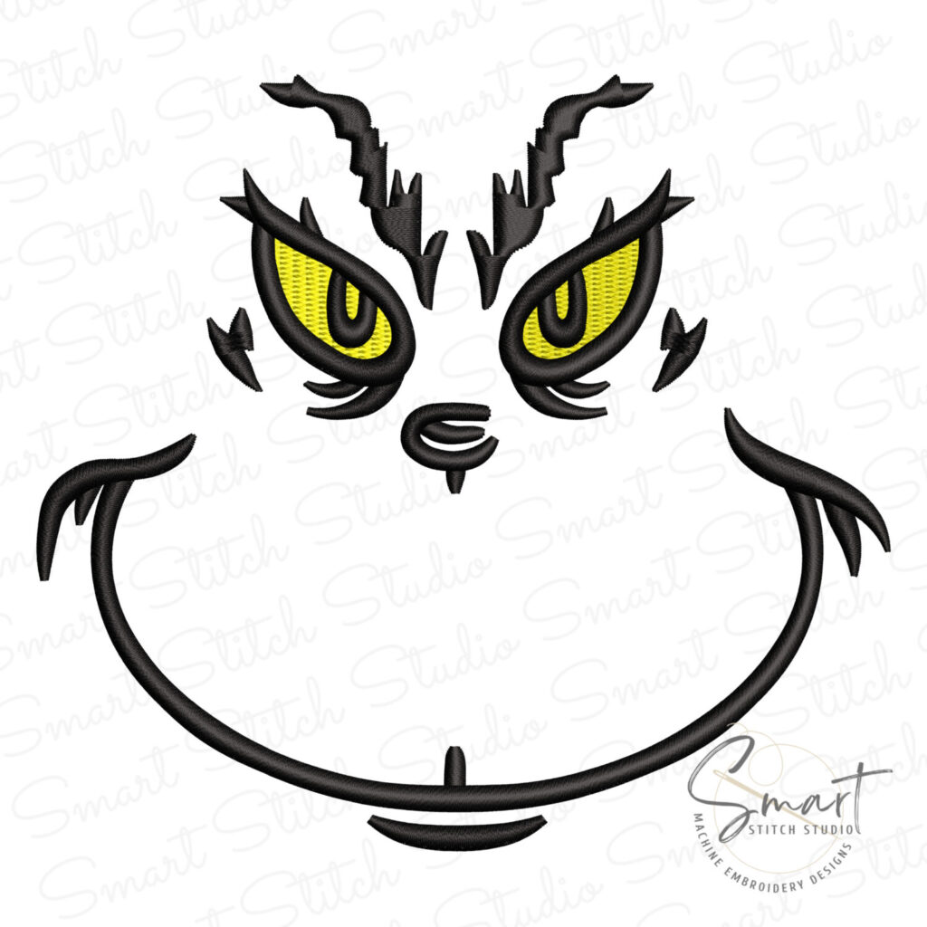 Grinch Face Embroidery Design – Christmas Machine File
