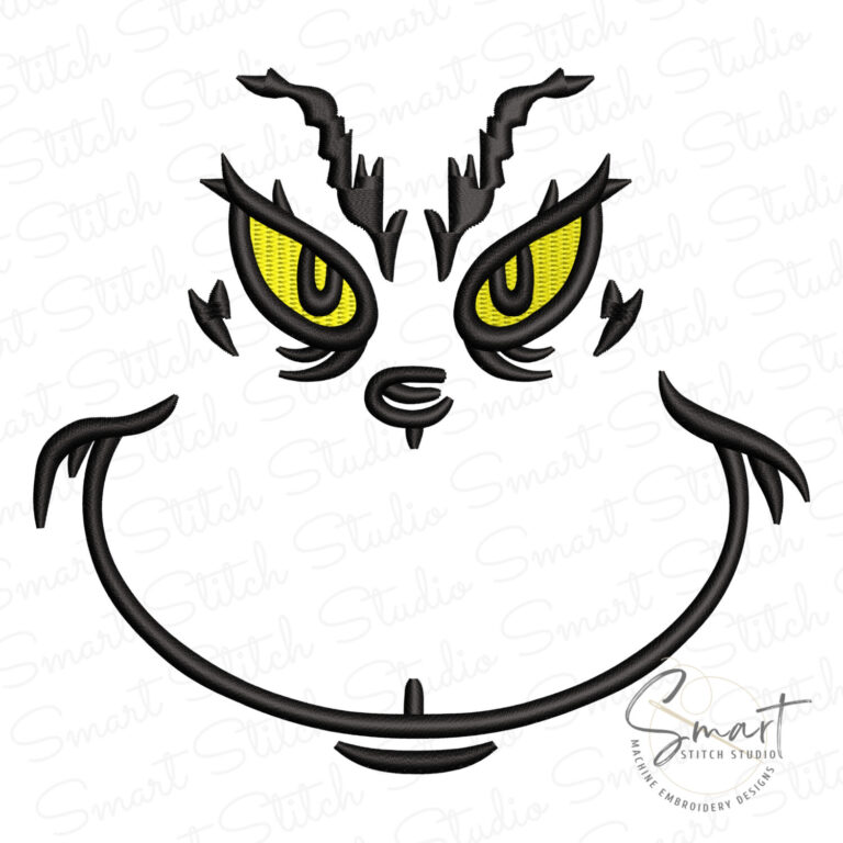 Grinch Face Embroidery Design – Christmas Machine File