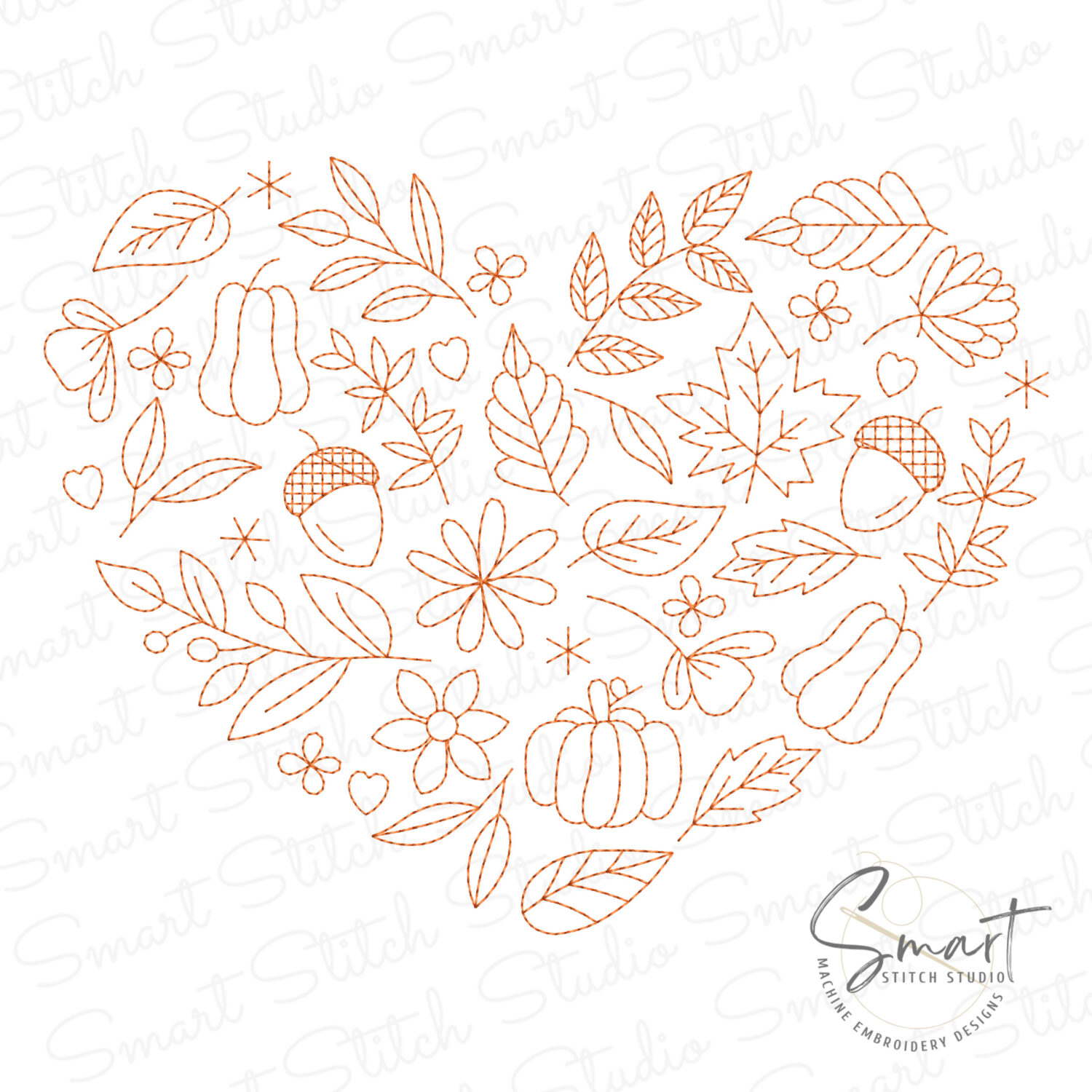Autumn Leaves Heart Embroidery Design - Fall Machine File